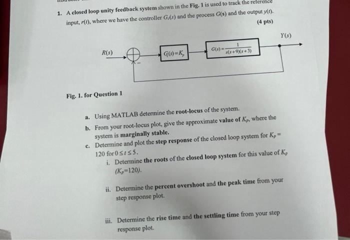 Solved 1. A closed loop unity feedback system shown in the | Chegg.com
