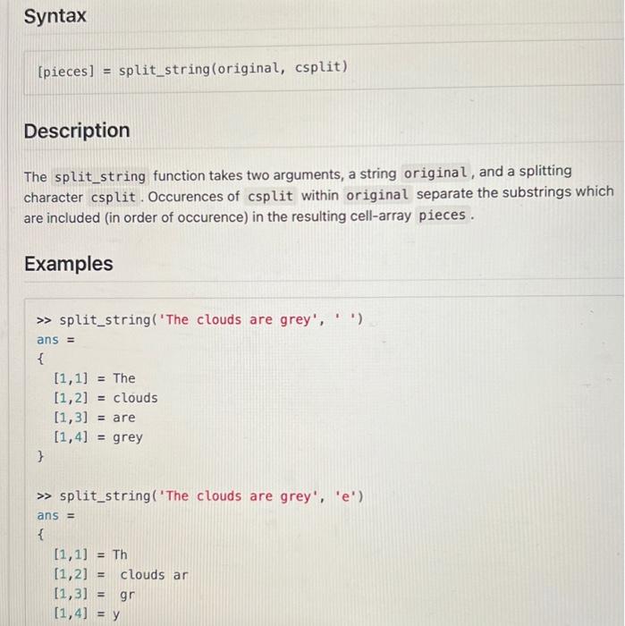 Solved [pieces] = split_string(original, csplit) Description | Chegg.com