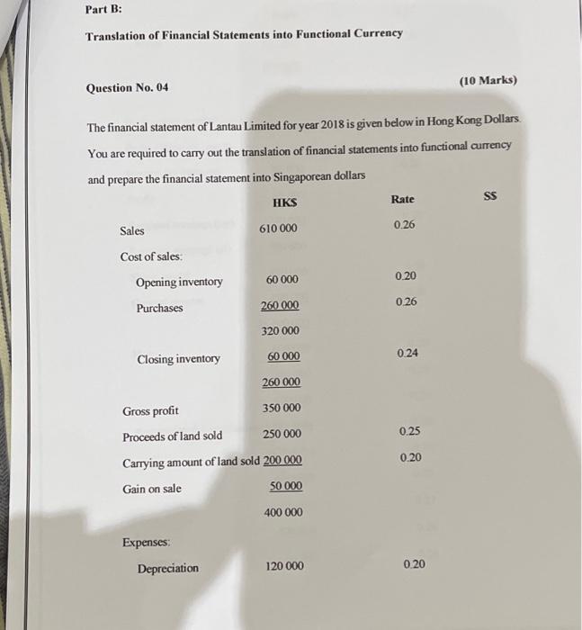 Solved Part B: Translation of Financial Statements into | Chegg.com