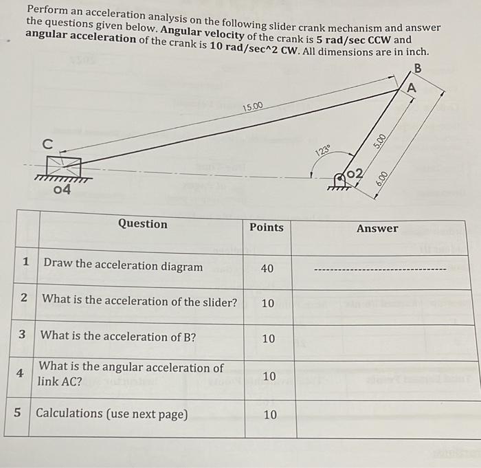 Solved Perform an acceleration analysis on the following | Chegg.com