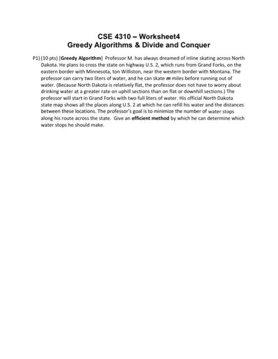 Solved Cse 4310 Worksheet4 Greedy Algorithms And Divide And