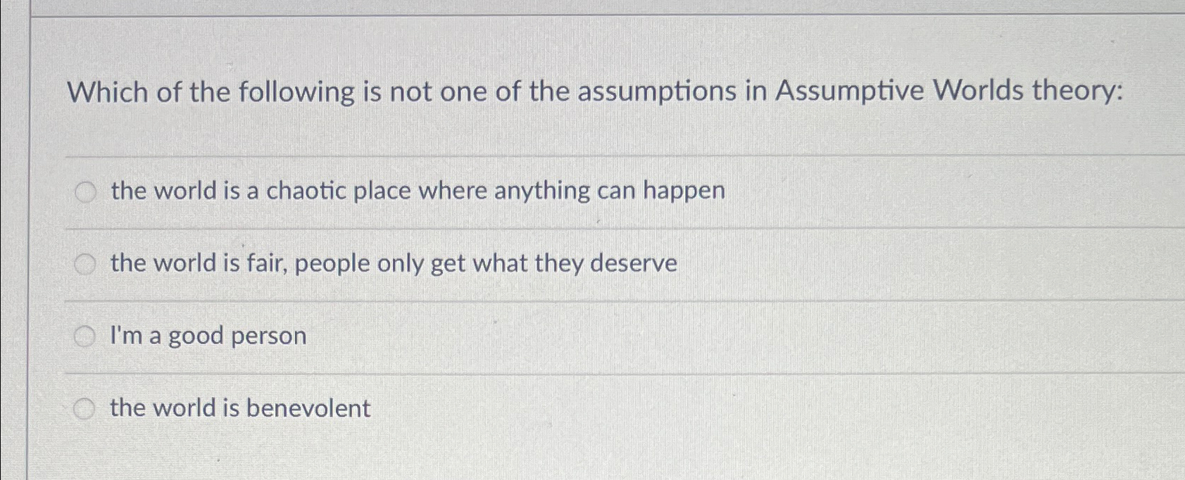 Solved Which of the following is not one of the assumptions | Chegg.com