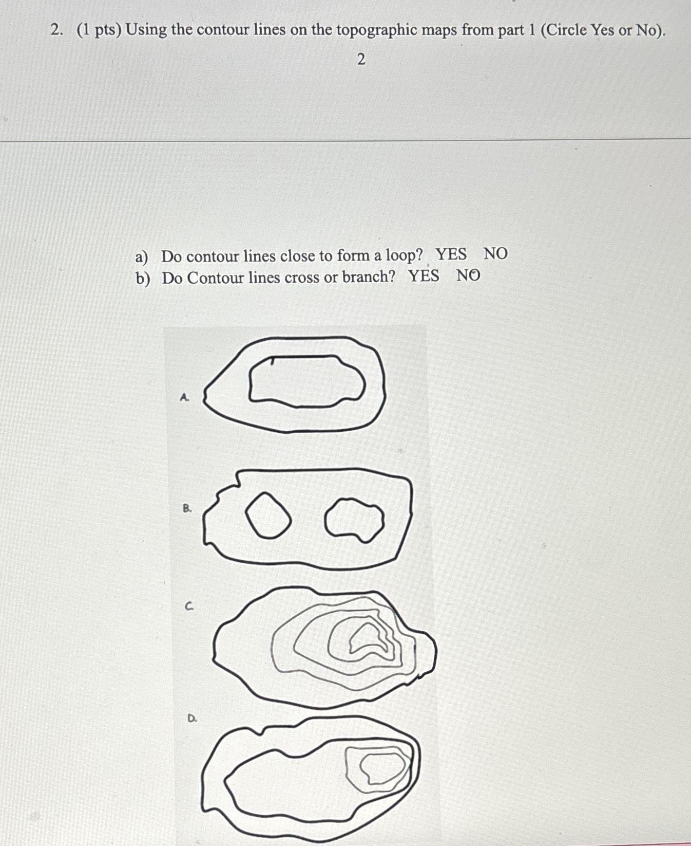 Solved (1 ﻿pts) ﻿Using the contour lines on the topographic | Chegg.com