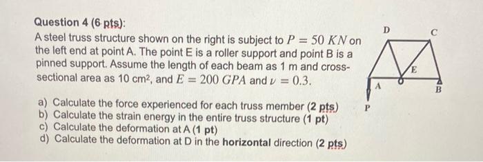 Solved Question 4 (6 pts): A steel truss structure shown on | Chegg.com