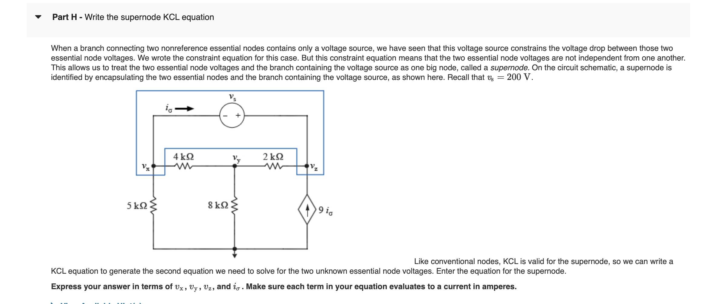 Solved Part H - ﻿Write the supernode KCL equationWhen a | Chegg.com