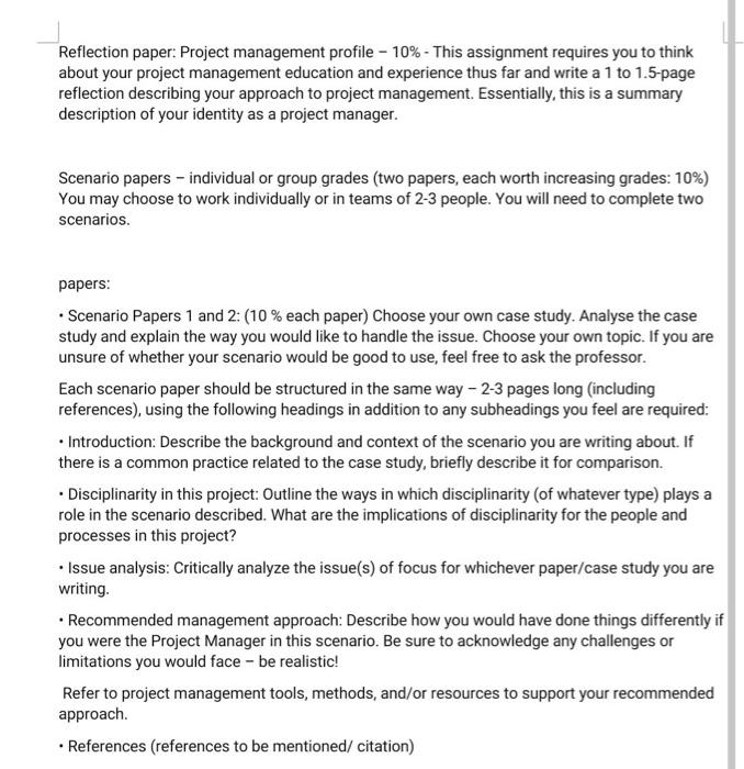 Solved Reflection paper: Project management profile - 10% - | Chegg.com