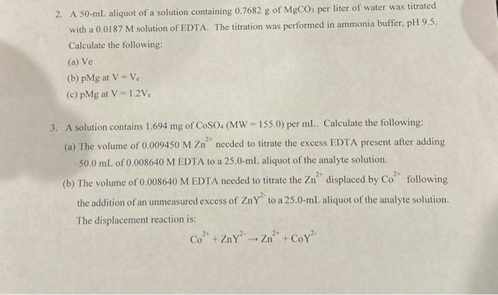 Solved 2. A 50 -mL aliquot of a solution containing 0.7682 g | Chegg.com