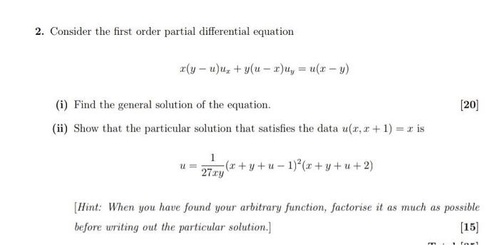 Solved 2. Consider the first order partial differential | Chegg.com