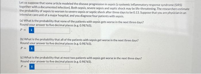 Solved Let Us Suppose That Some Article Modeled The Disease