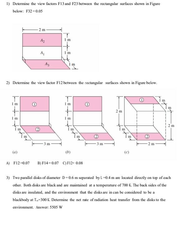 Solved 1) Determine the view factors F13 and F23 between the | Chegg.com