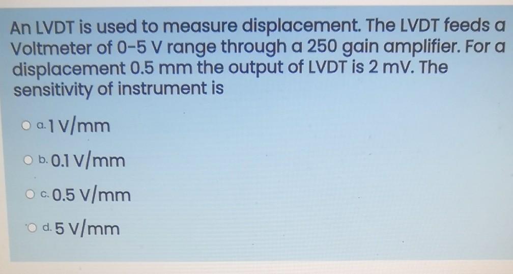 Solved An LVDT is used to measure displacement. The LVDT | Chegg.com
