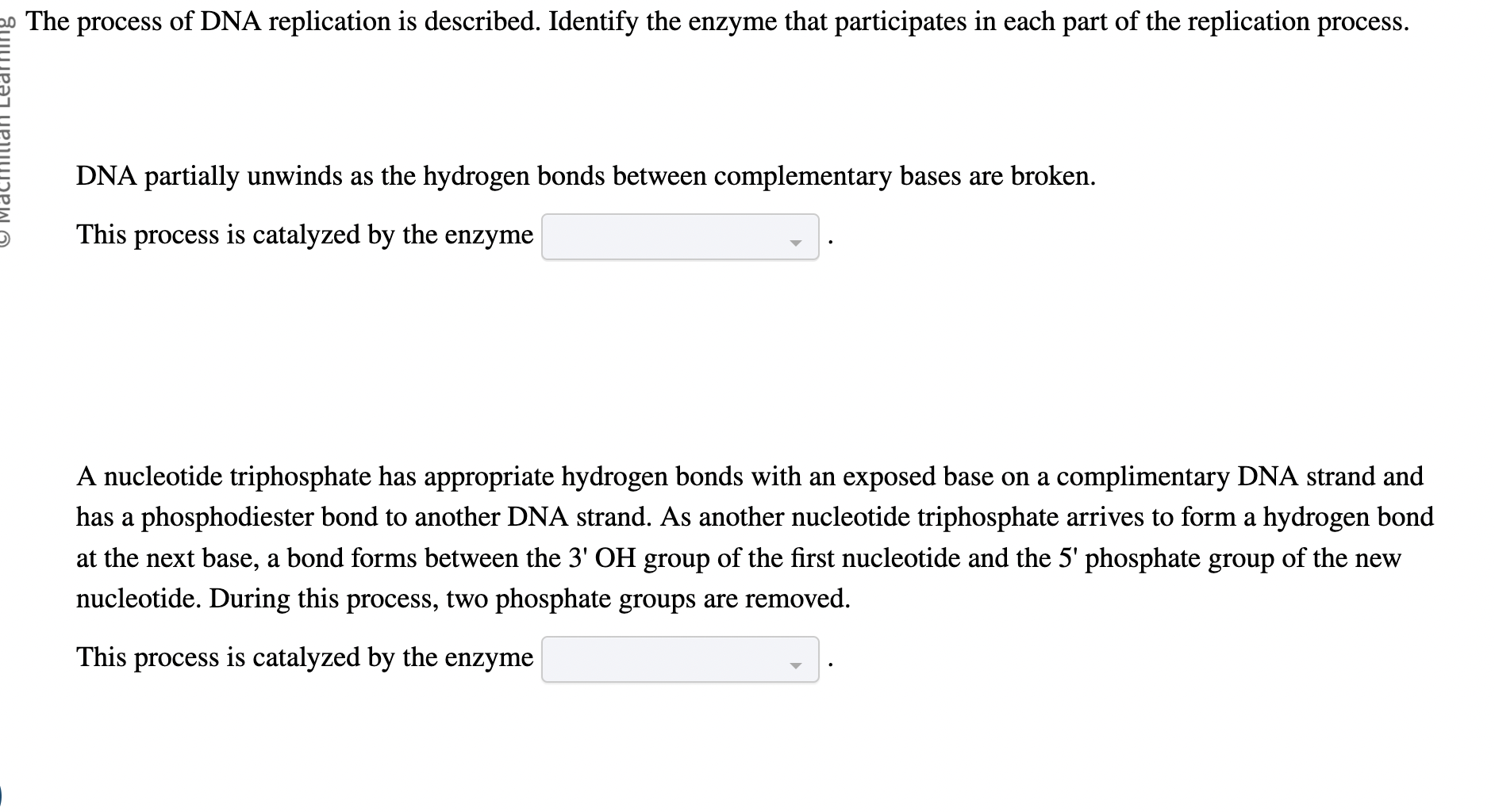 Solved The process of DNA replication is described. Identify | Chegg.com