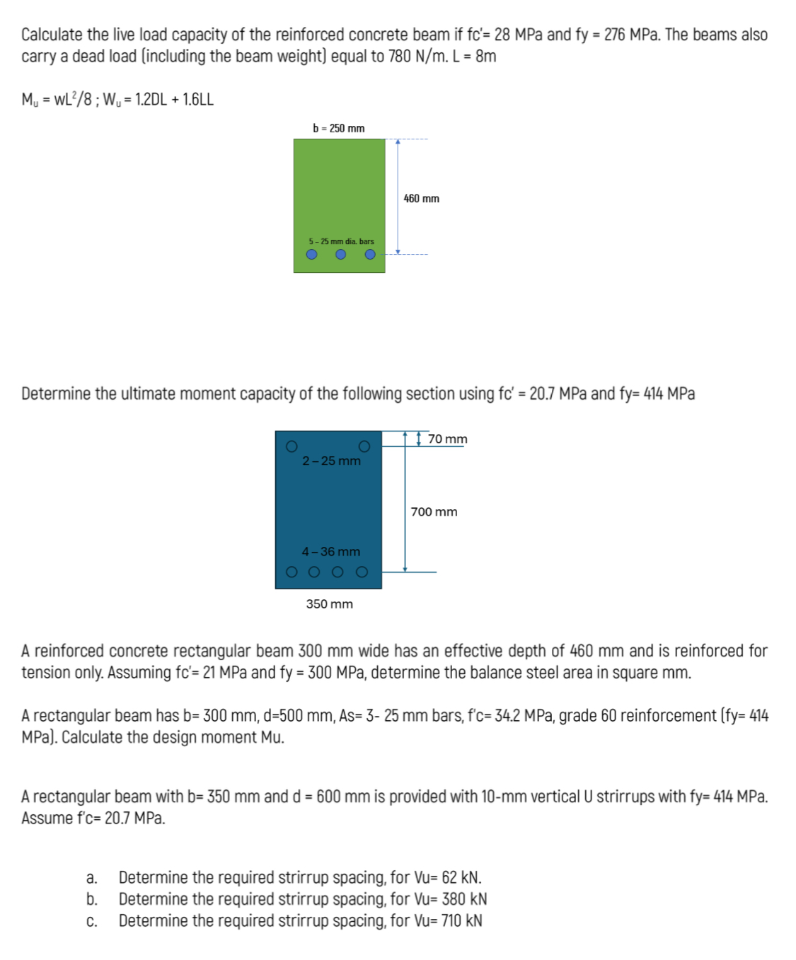Solved Calculate the live load capacity of the reinforced | Chegg.com
