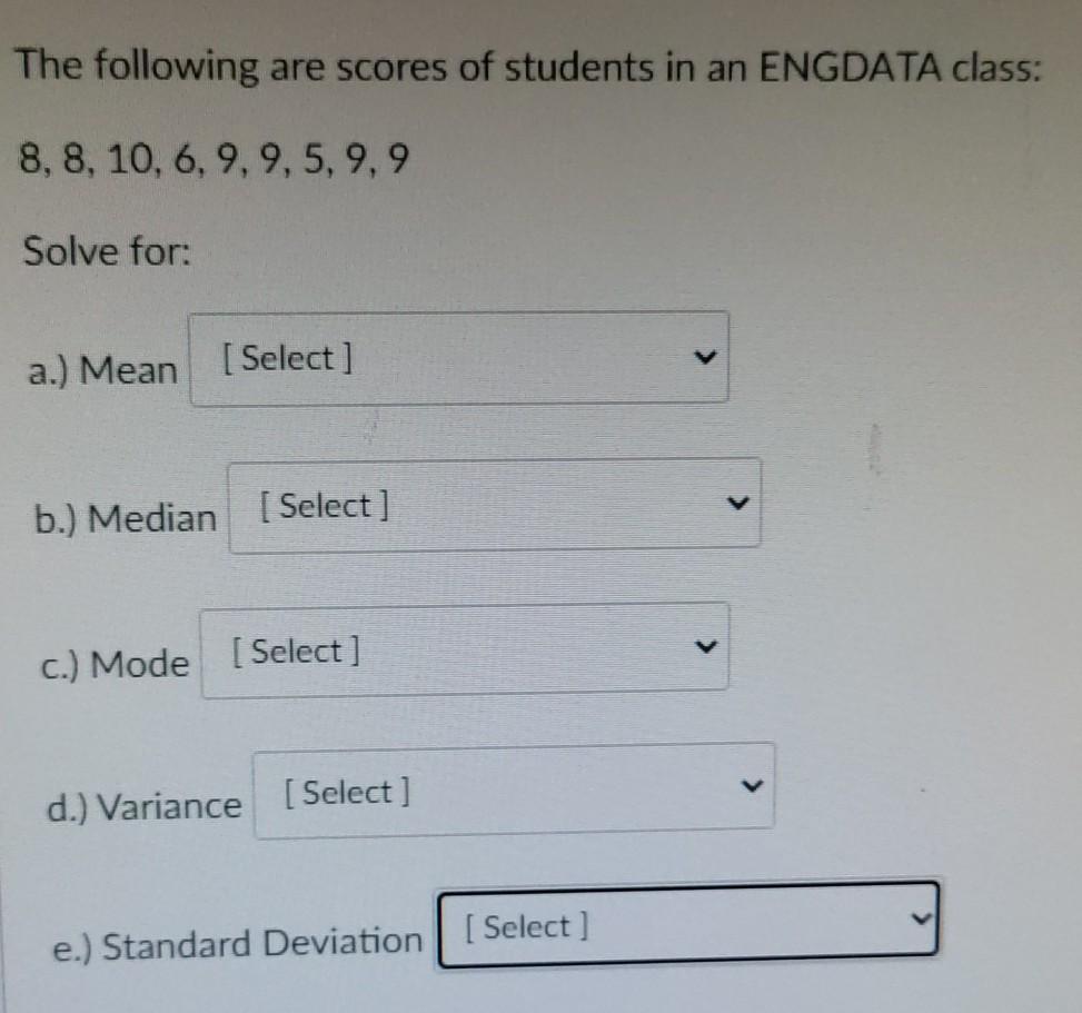 Solved The following are scores of students in an ENGDATA | Chegg.com