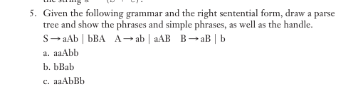 Solved Given the following grammar and the right sentential | Chegg.com