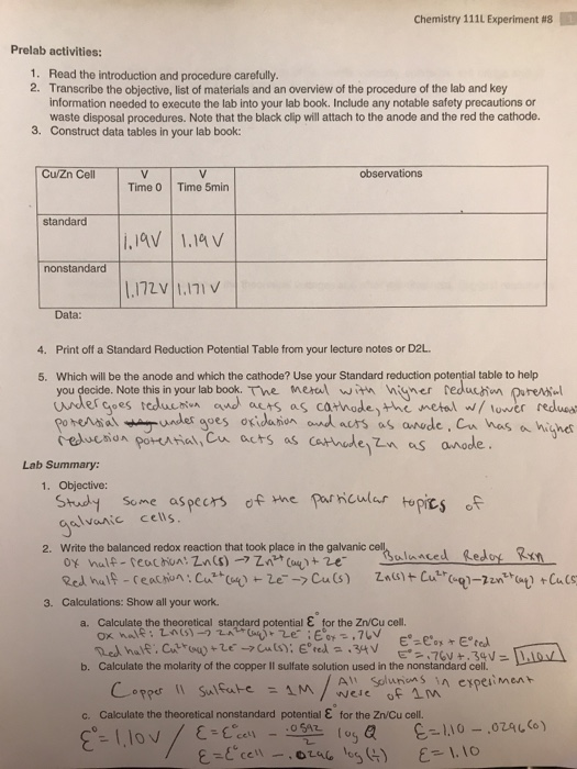 Solved Chemistry 111 Experiment 88 Prelab activities: 1. | Chegg.com