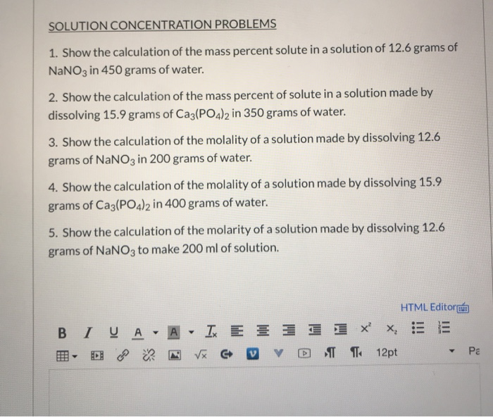 Solved SOLUTION CONCENTRATION PROBLEMS 1. Show the | Chegg.com