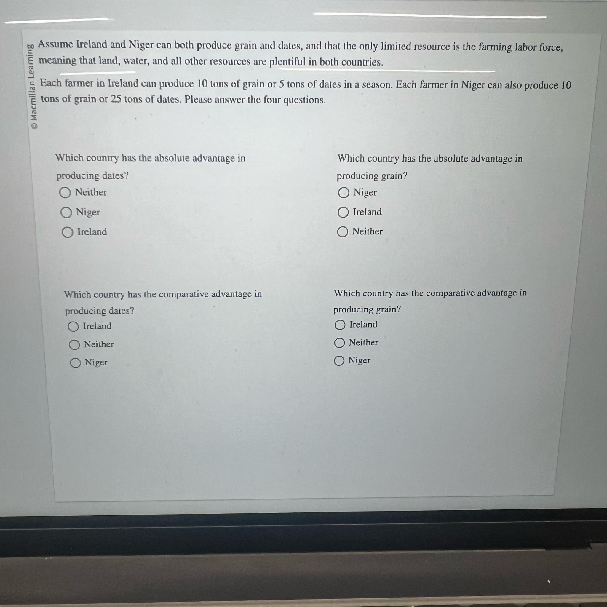 Solved 00Assume Ireland and Niger can both produce grain and | Chegg.com
