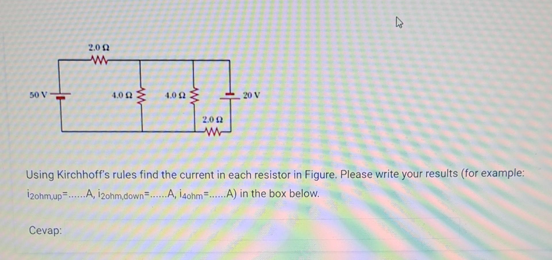 Solved Using Kirchhoff's rules find the current in each | Chegg.com