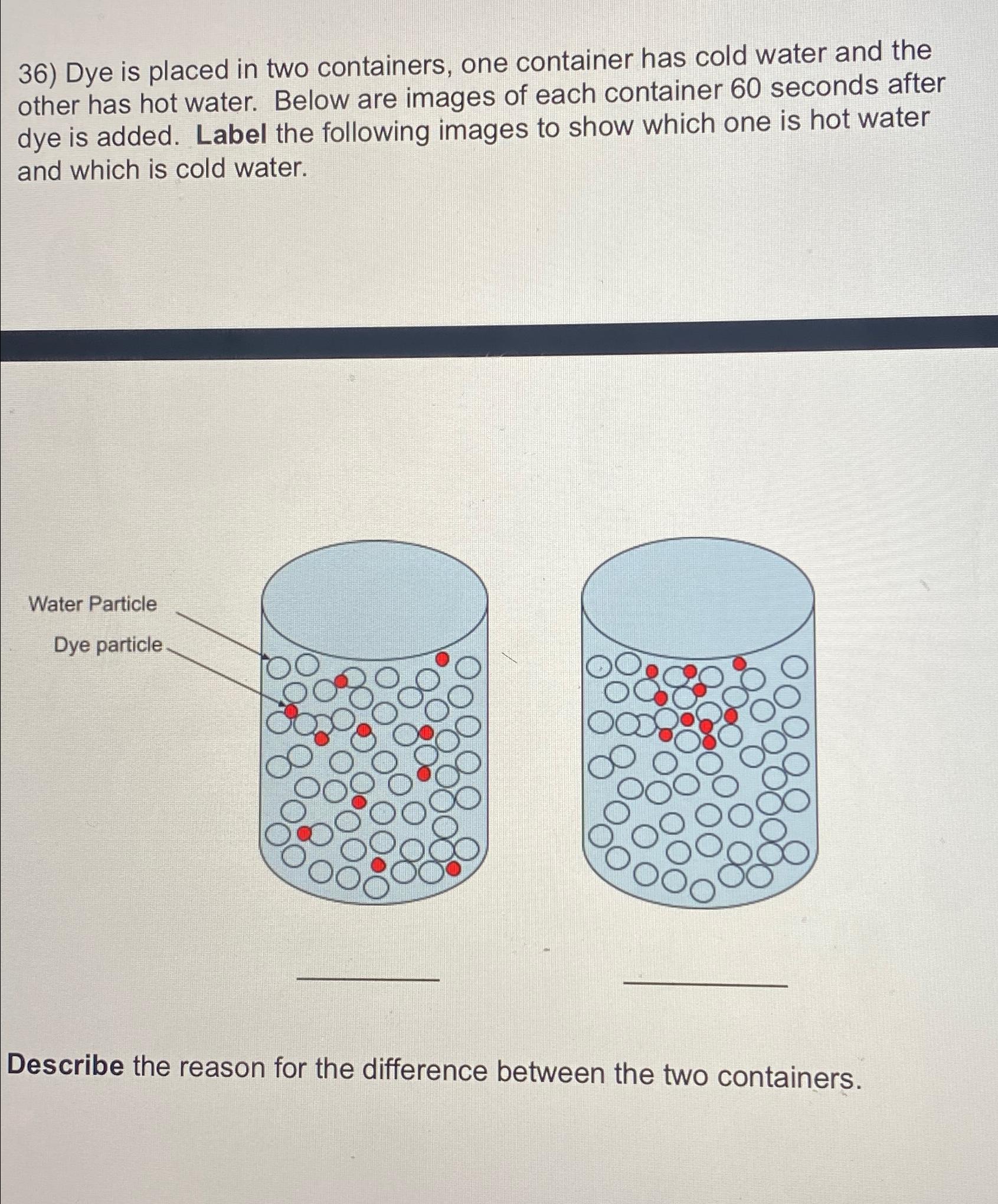 Solved Dye is placed in two containers, one container has | Chegg.com
