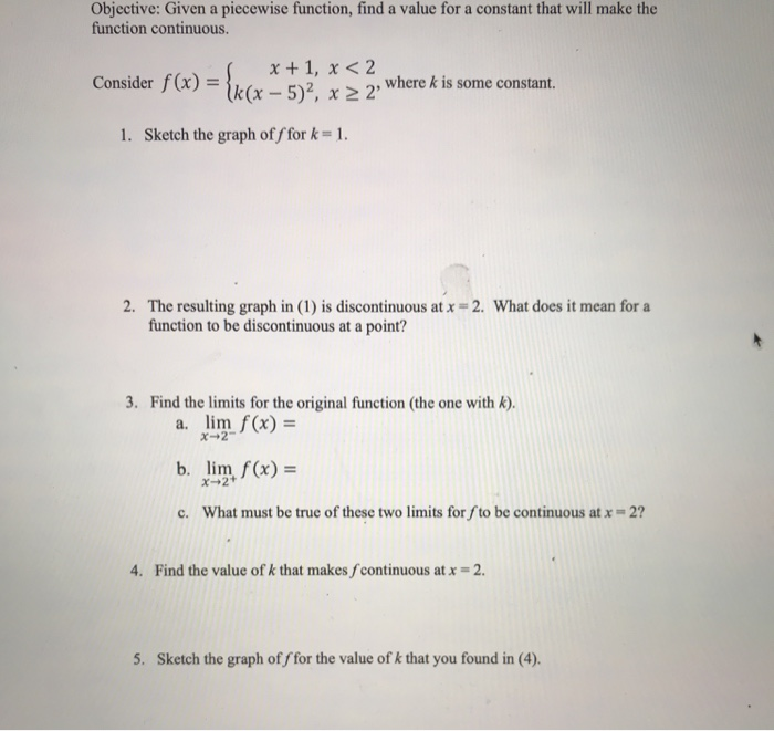 Solved Objective: Given a piecewise function, find a value | Chegg.com