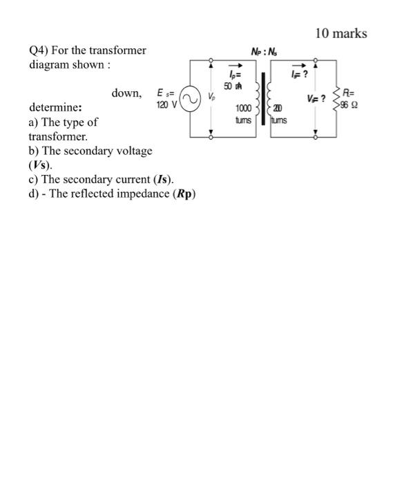 Solved 10 marks Q4) For the transformer diagram shown : | Chegg.com