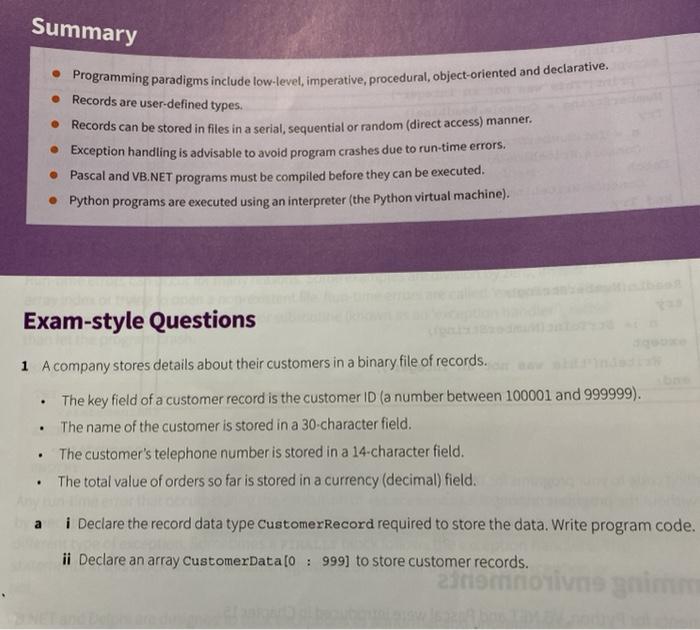 Summary • Programming paradigms include low-level, | Chegg.com