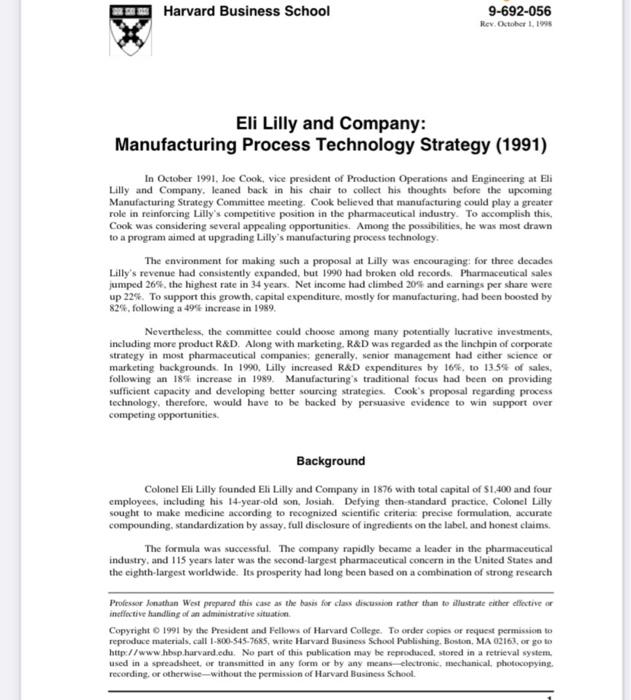 Solved In the Eli Lilly Harvard case study, How did Eli | Chegg.com
