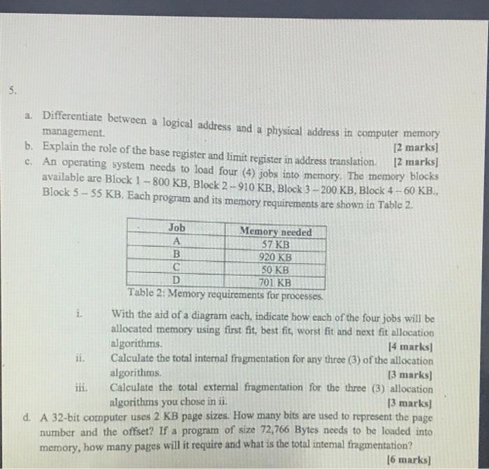 Solved a. Differentiate between a logical address and a | Chegg.com
