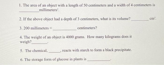 Solved 1. The area of an object with a length of 50 | Chegg.com