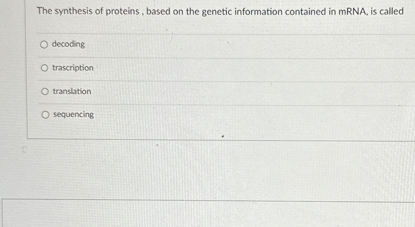 Solved The synthesis of proteins, based on the genetic | Chegg.com