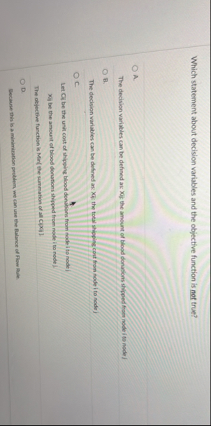 Solved Which statement about decision variables and the | Chegg.com