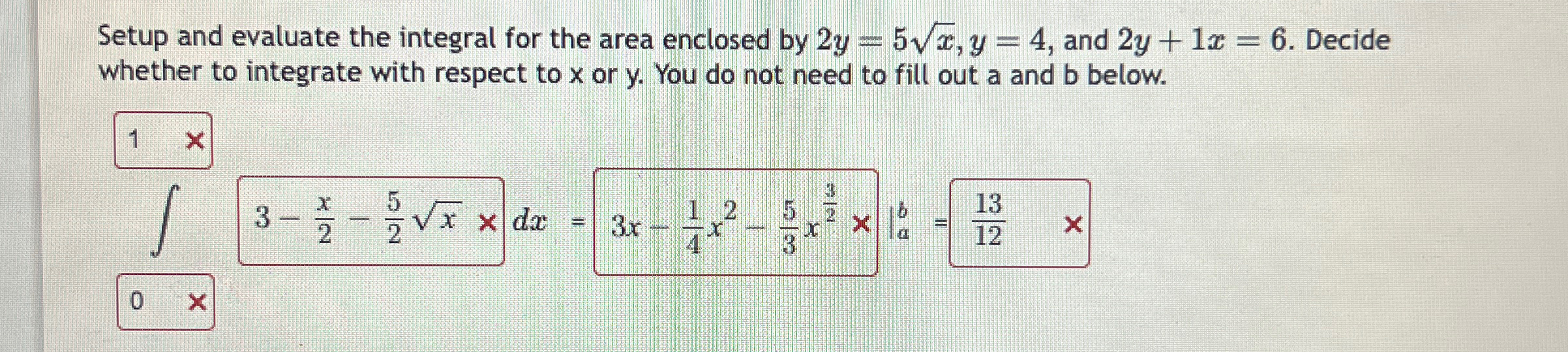 Solved Setup and evaluate the integral for the area enclosed | Chegg.com