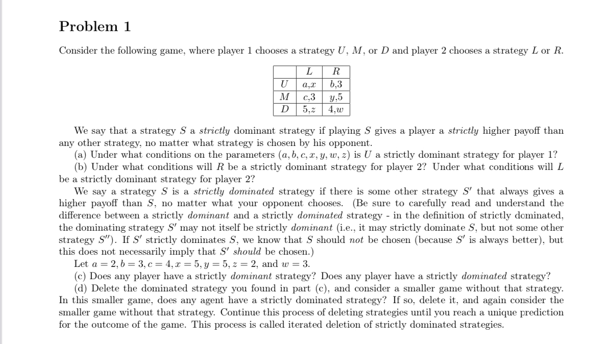 Solved Problem 1Consider the following game, where player 1 | Chegg.com