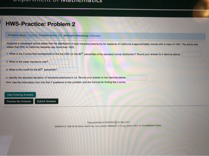 Solved CHIW ICHTLICS HW5-Practice: Problem 2 Problem Value: | Chegg.com