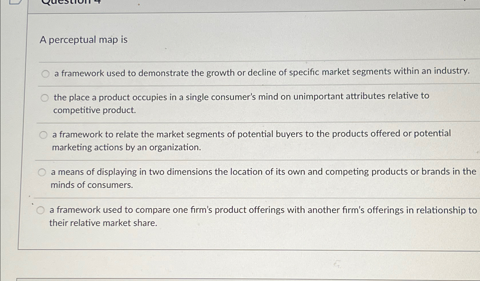 Solved A perceptual map isa framework used to demonstrate | Chegg.com