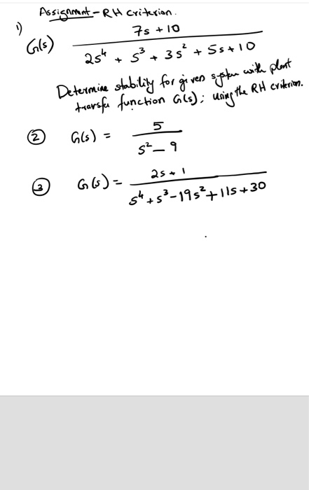 Solved Assignment - RH criterion. 7s + 10 25" + s + 35' + | Chegg.com