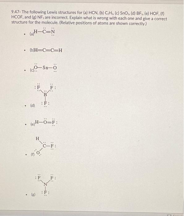 Solved 9.47- The following Lewis structures for (a) HCN, (b) | Chegg.com
