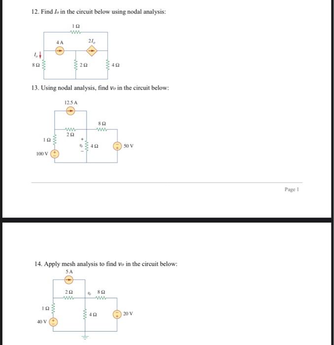 Solved 12. Find lo in the circuit below using nodal | Chegg.com