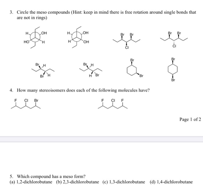 Solved 3. Circle the meso compounds (Hint: keep in mind | Chegg.com