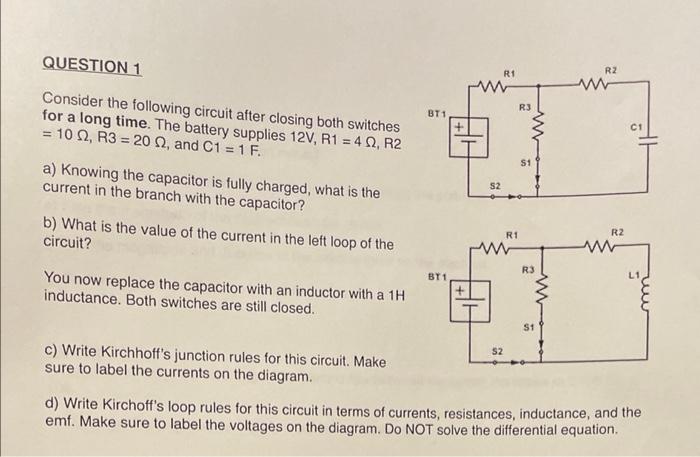 Solved QUESTION 1 R1 R2 R3 Consider the following circuit | Chegg.com