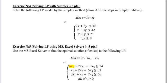 Solved Exercise N:4 (Solving LP with Simplex) (5 pts.) Solve | Chegg.com