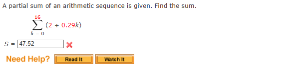 Solved A partial sum of an arithmetic sequence is given. | Chegg.com