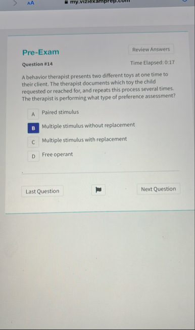 Solved AAPre-ExamReview AnswersQuestion #14Time Elapsed: | Chegg.com