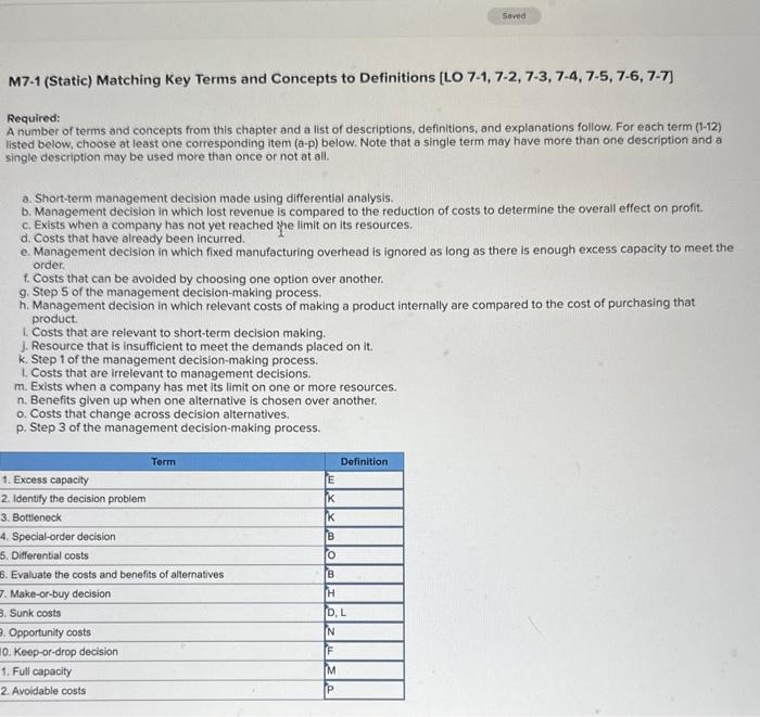 Solved M7-1 (Static) Matching Key Terms and Concepts to | Chegg.com