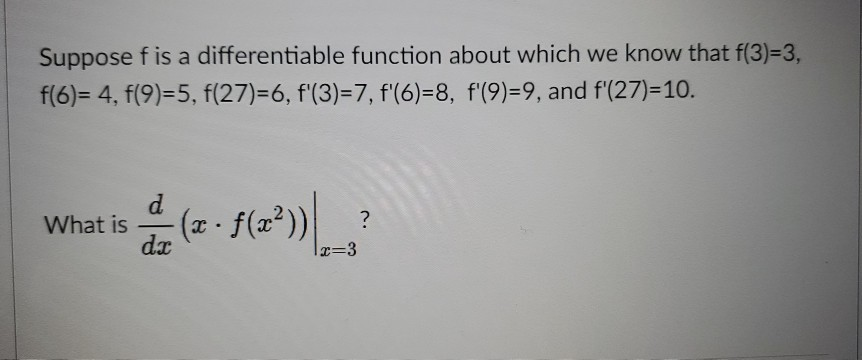 Solved Suppose fis a differentiable function about which we | Chegg.com