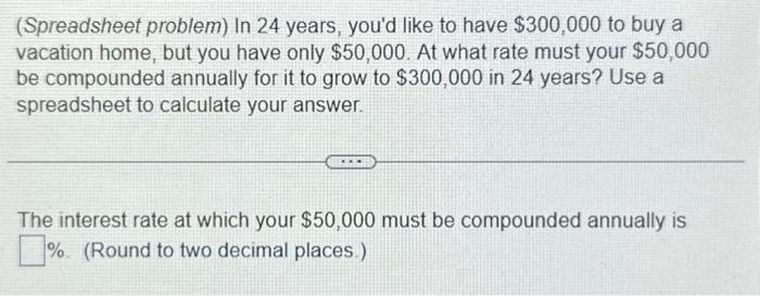 Solved (Spreadsheet problem) In 24 years, you'd like to have | Chegg.com