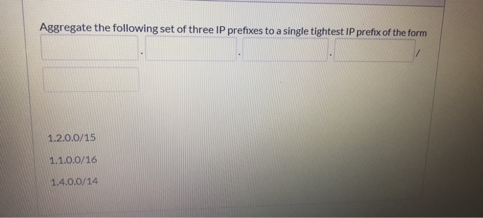 Solved Aggregate the following set of three IP prefixes to a | Chegg.com