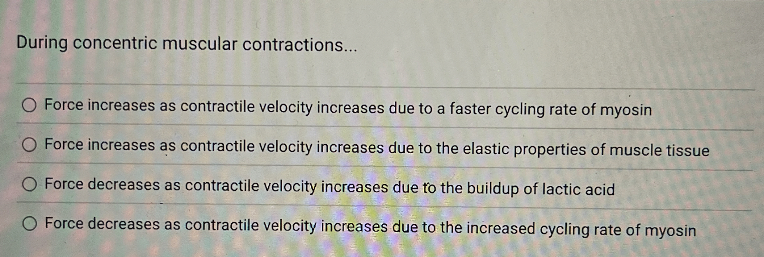 Solved During concentric muscular contractions...Force | Chegg.com