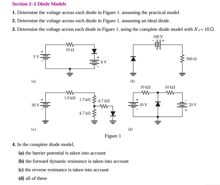 Section 2-3 ﻿Diode ModelsDetermine the voltage across | Chegg.com